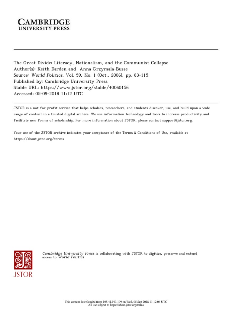 Keith Darden and Anna Gryzmala-Busse. The Great Divide 2006 PDF | PDF ...