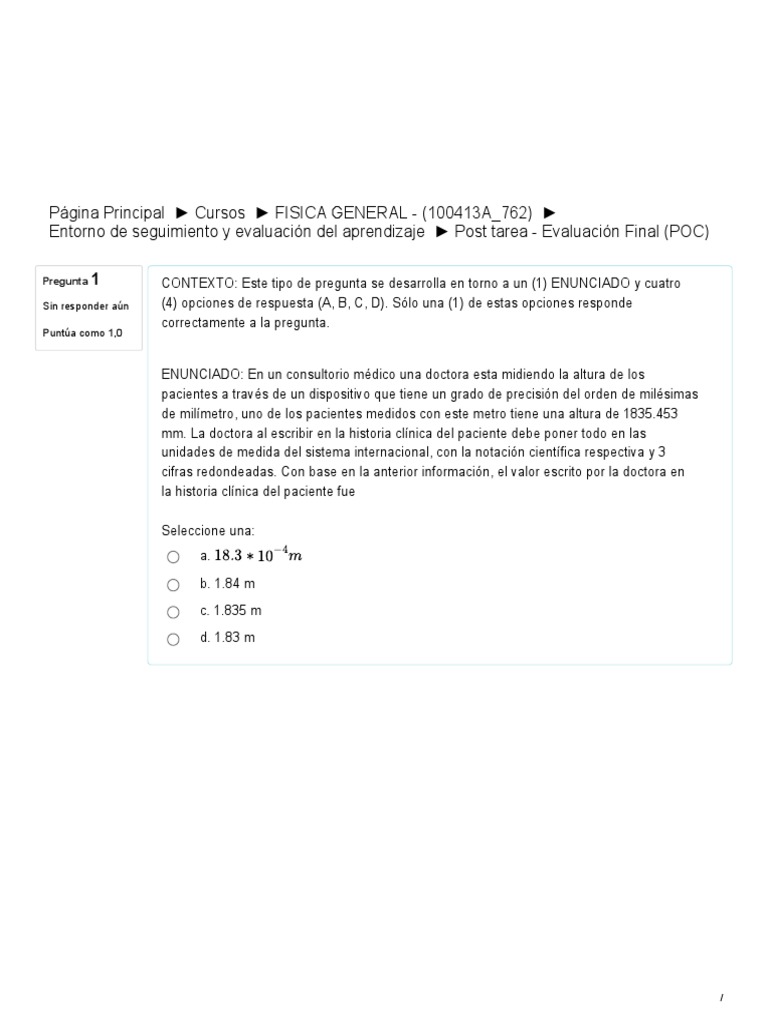 fisicaPost tarea - Evaluación Final (POC) | PDF | Física | Cantidades fisicas