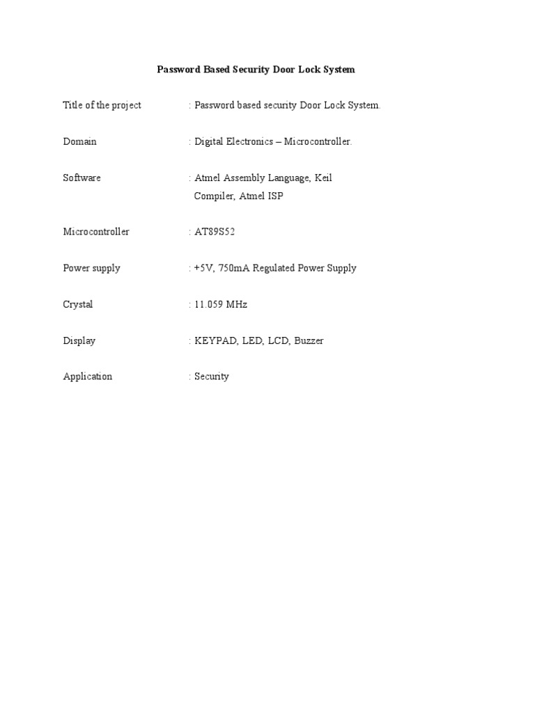 17.password Based Security Door Lock System | PDF | Power Supply ...