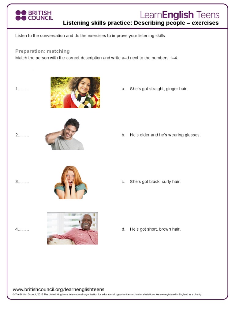 Listening Skills Practice: Describing People - Exercises: Preparation ...