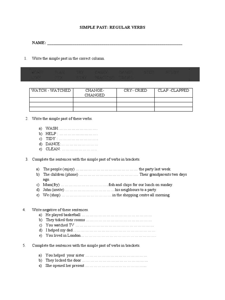 Simple Past Tense Practice: Regular Verbs | PDF