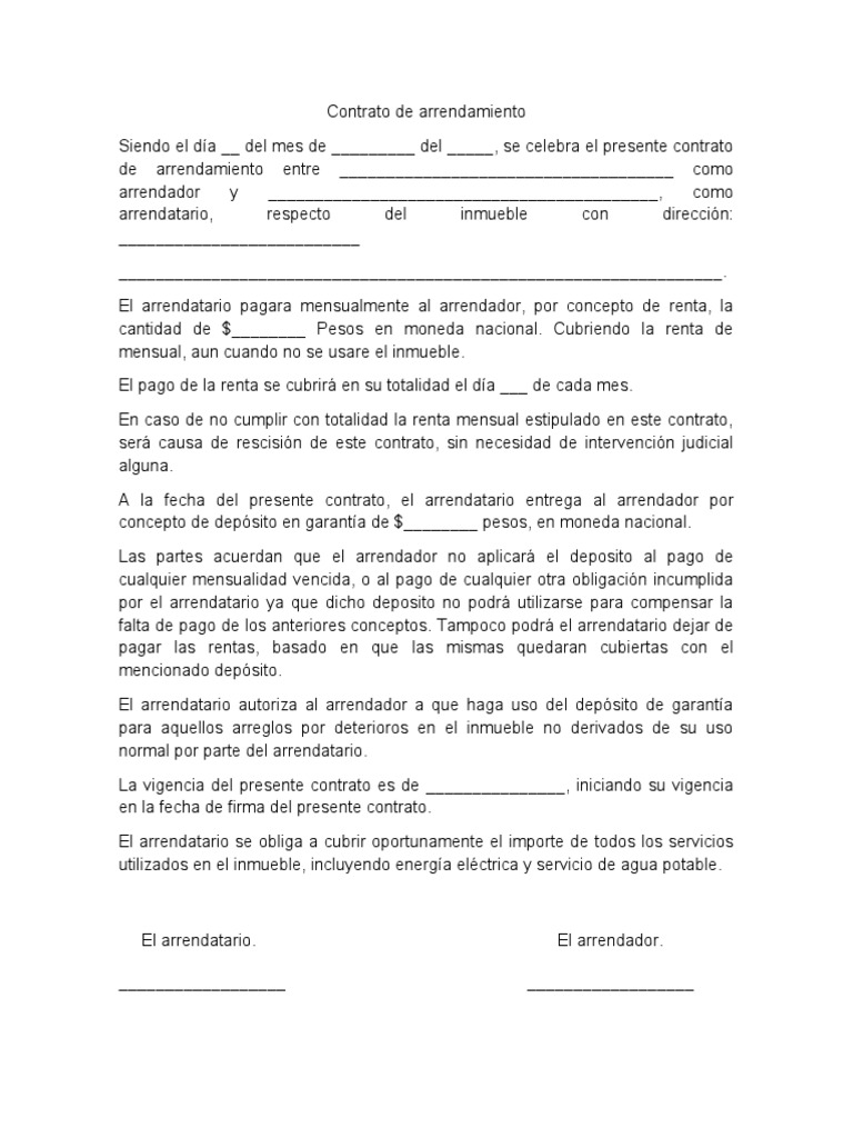 Contrato de Arrendamiento Inmobiliario | PDF | Finanzas y dinero