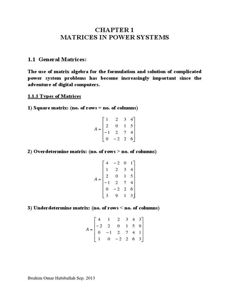 Matrices in Power Systems | PDF | Matrix (Mathematics) | Theoretical Physics