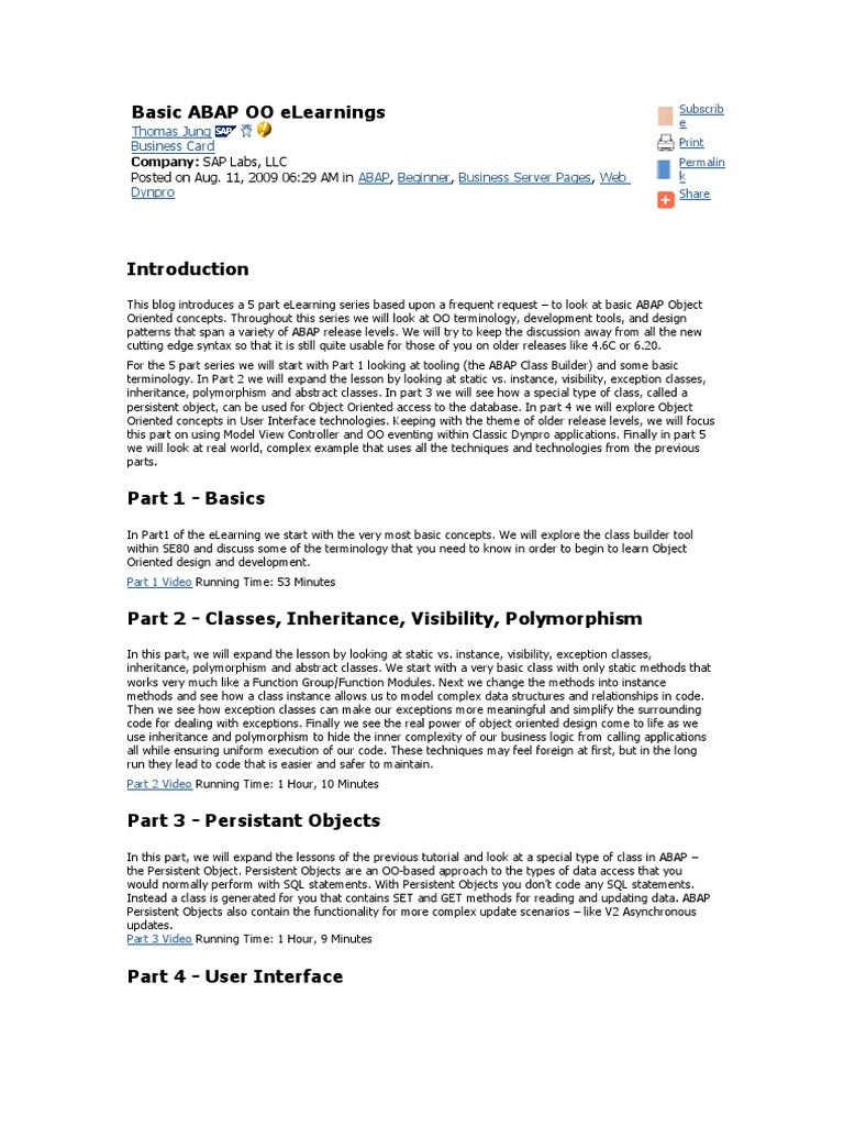 Basic ABAP OO Elearnings | PDF | Class (Computer Programming) | Object (Computer Science)