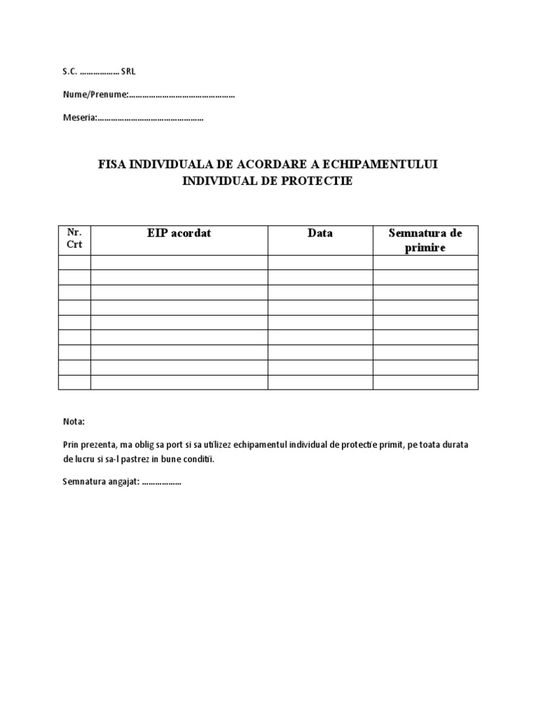 Fisa Individuala Eip | PDF