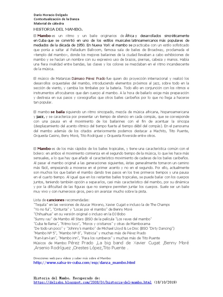 Historia y Origen del Mambo | PDF | Entretenimiento | Las artes escénicas