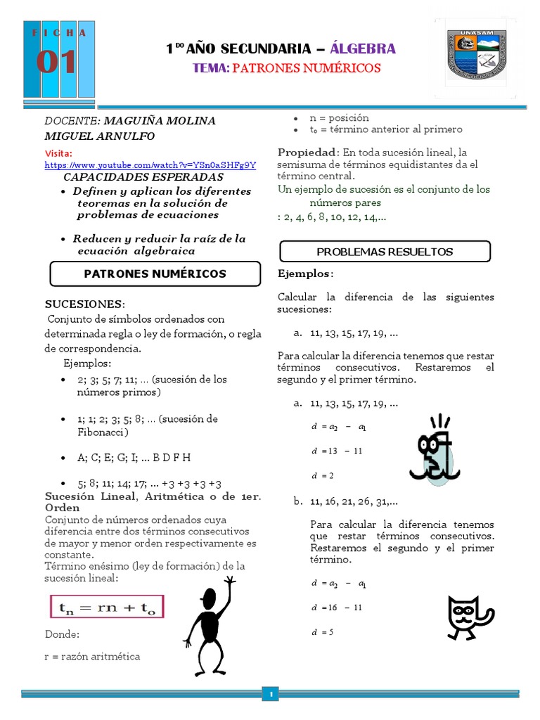 Secuencias numéricas y patrones en álgebra | PDF | Álgebra | Secuencia