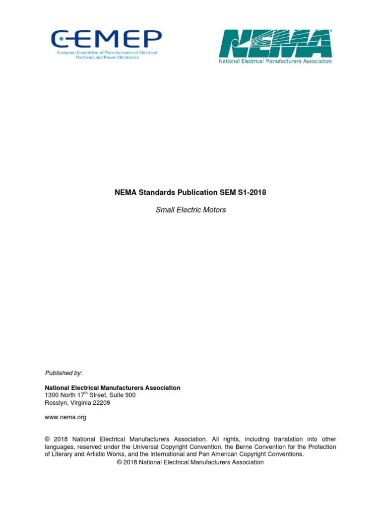 NEMA Standards Publication SEM S1-2018: Small Electric Motors | PDF ...