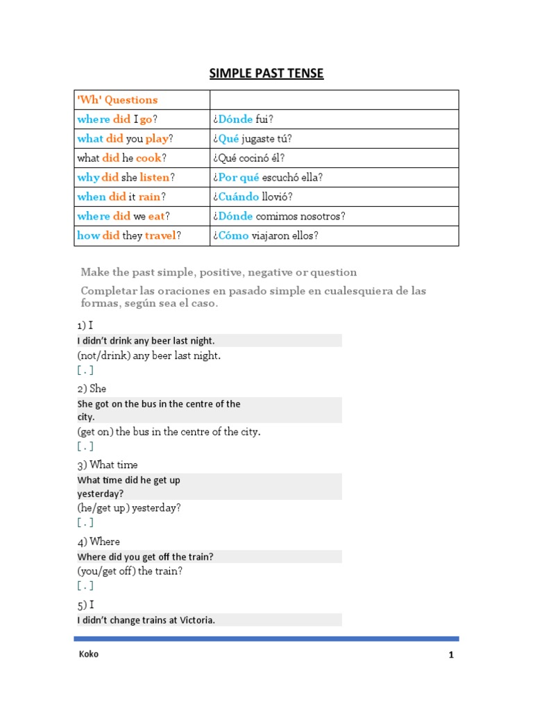 Simple Past Tense: 'WH' Questions Did Go Did Play Did Cook Did Listen ...
