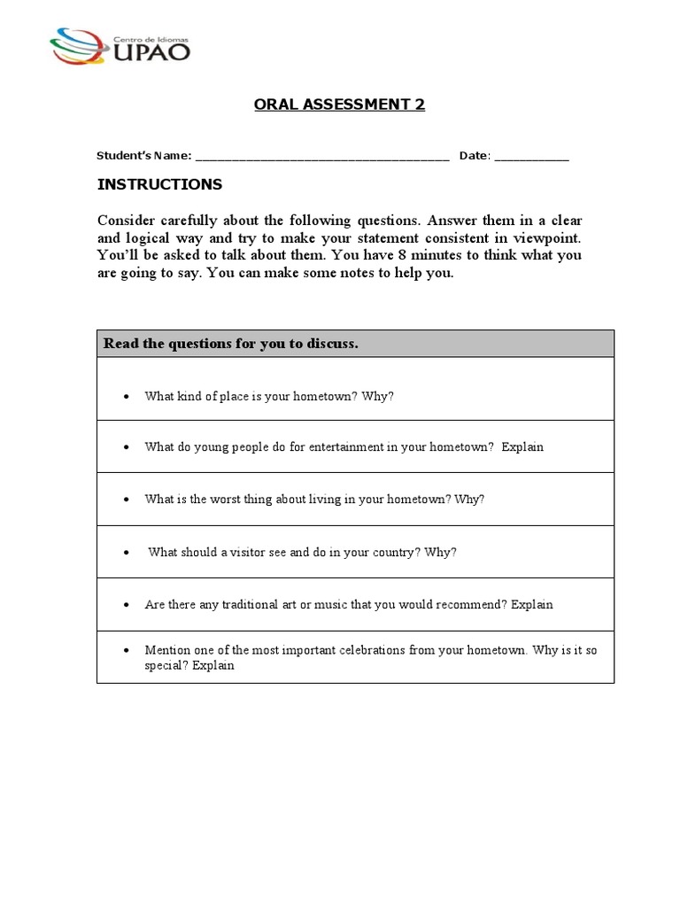 Oral Assessment - Intermediate 3 | PDF