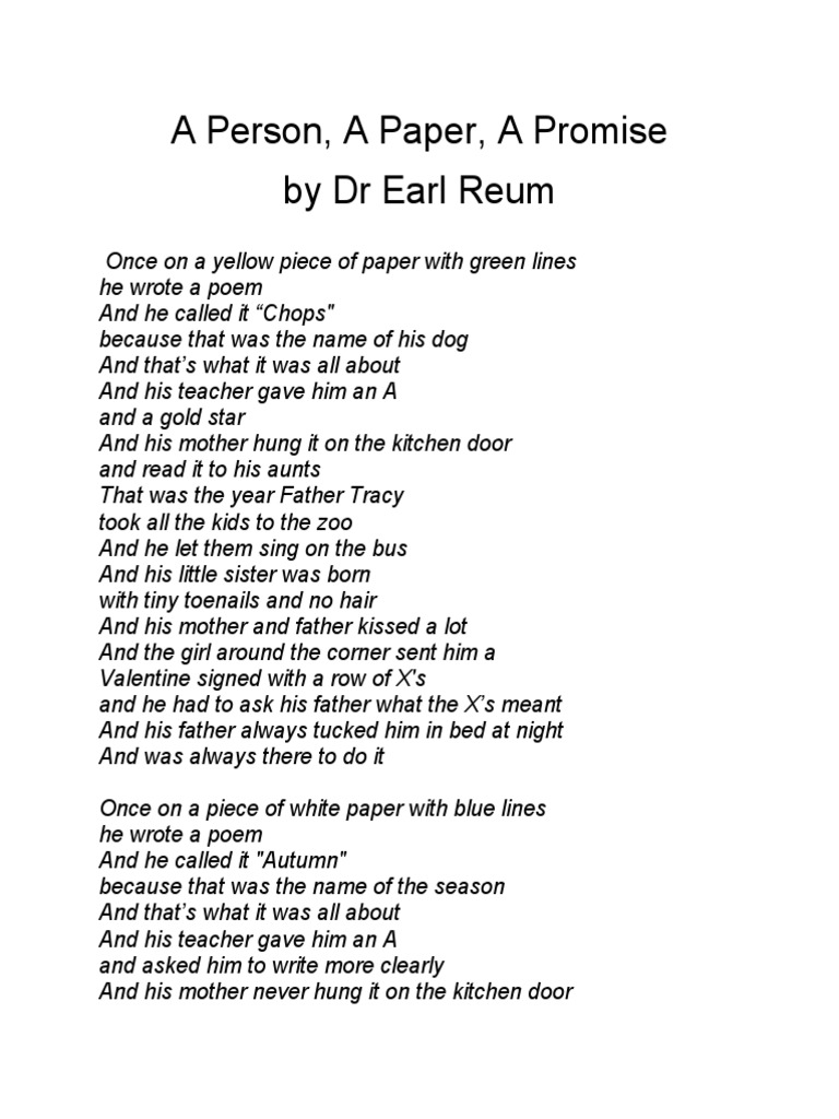 Earl Reum A Person A Paper A Promise | PDF