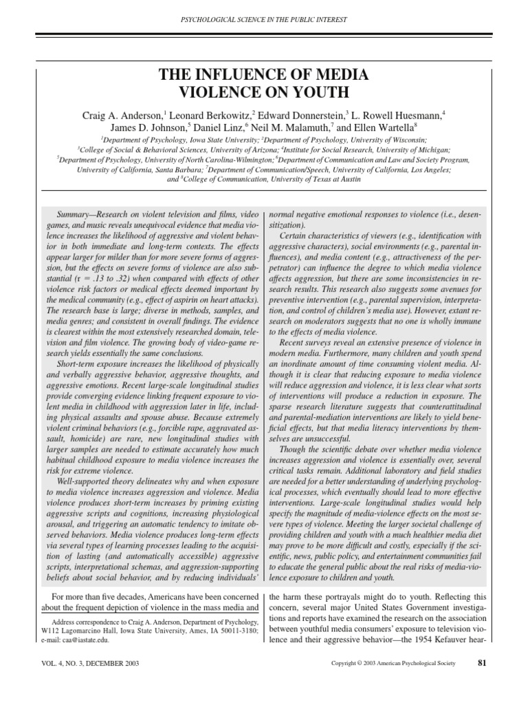 The Influence of Media Violence On Youth | PDF | Aggression | Violence