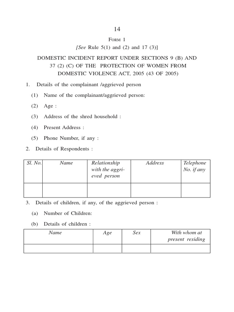 Domestic Incident Report Form | PDF | Violence | Domestic Violence
