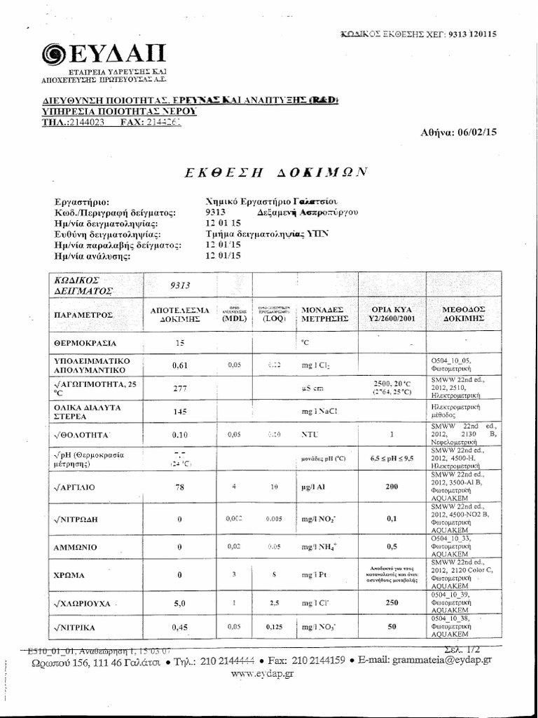 ευδαπ αναλυση νερου PDF | PDF