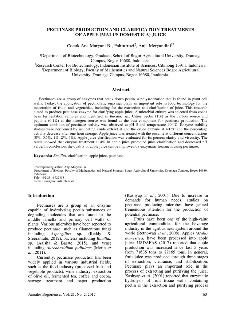 Pectinase Production for Apple Juice Clarity | PDF | Enzyme Assay | Enzyme