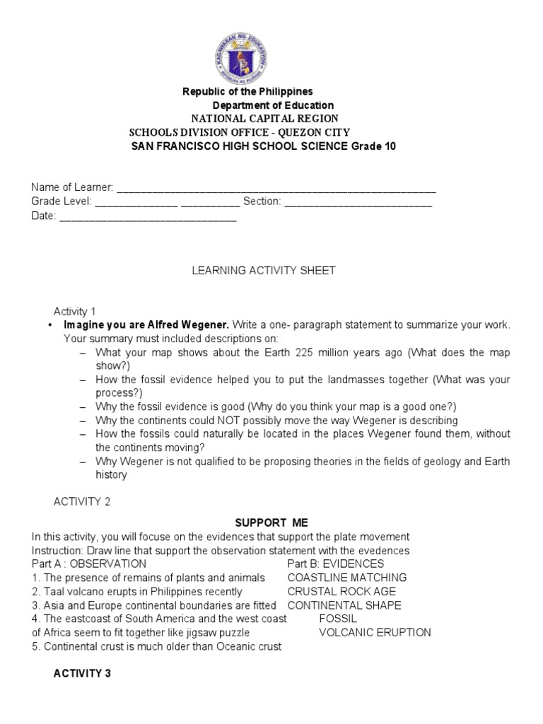 San Francisco High School Science Grade 10 | PDF | Plate Tectonics ...