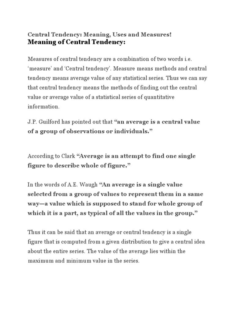Central Tendencies | PDF | Mean | Mode (Statistics)