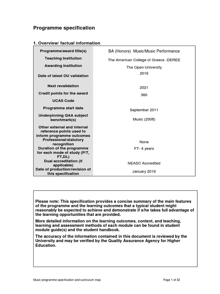 Programme Specification: 1. Overview/ Factual Information | PDF ...