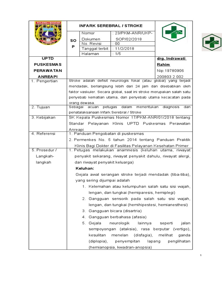 Sop Infark Serebral Stroke | PDF