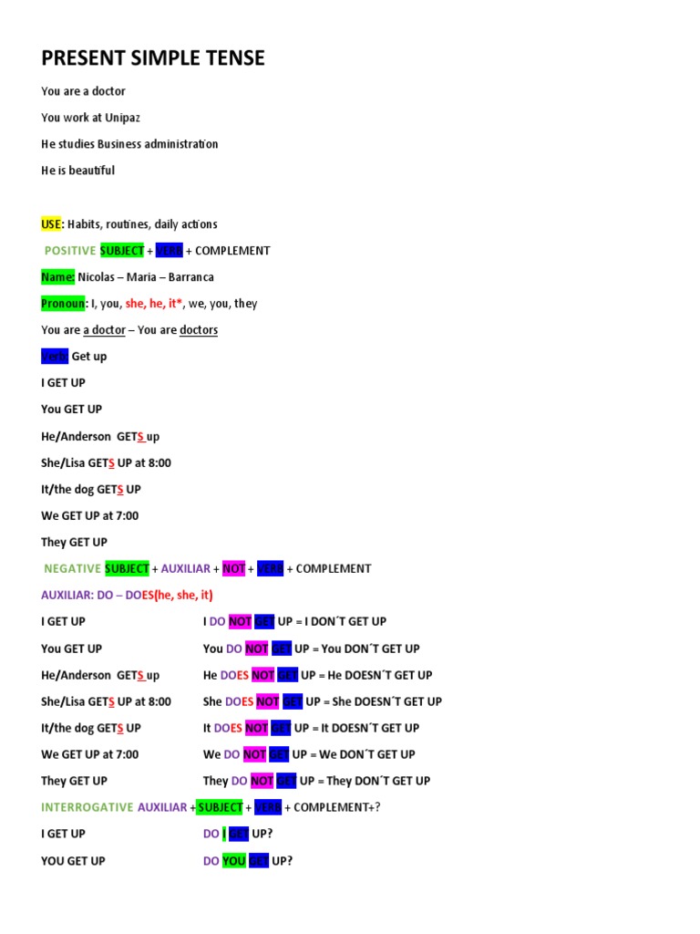 Present Simple Tense - Explanation | PDF | Verb | Semiotics