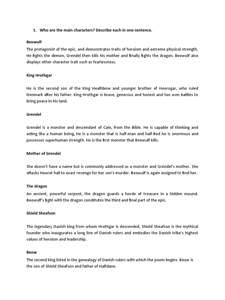 Beowulf: Main Characters & Events | PDF | Beowulf | English Heroic Legends