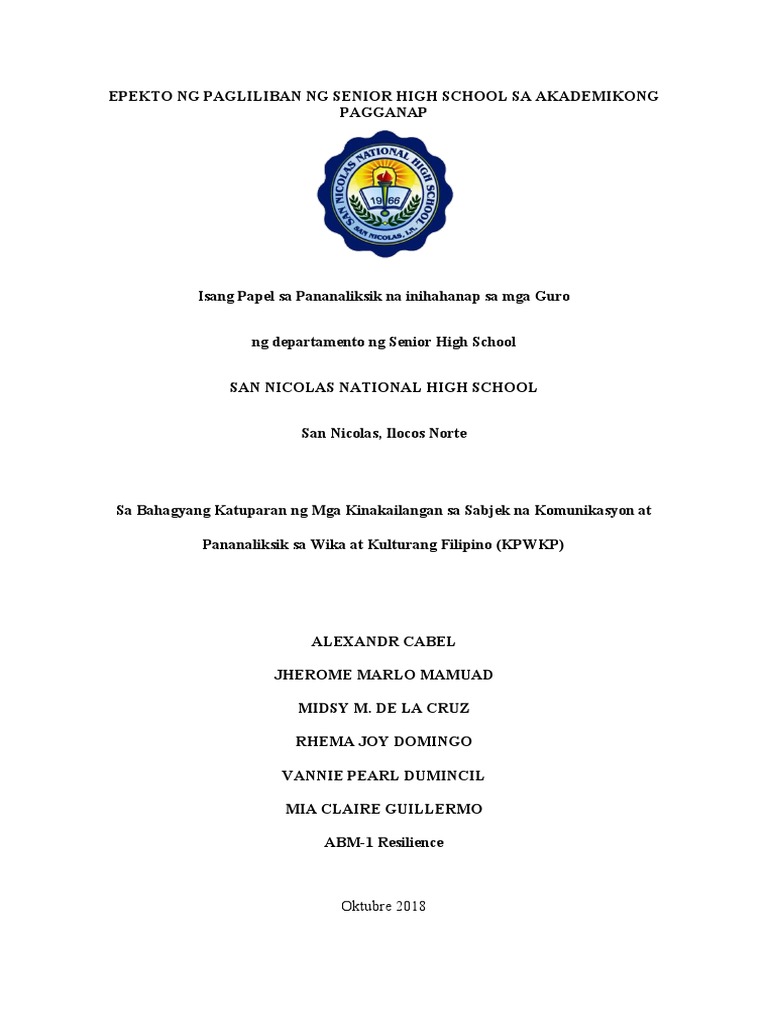 Front Page Final (Pananaliksik) | PDF