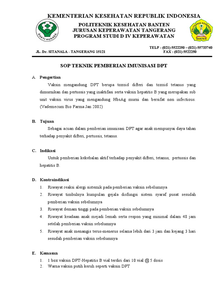 Sop Imunisasi DPT | PDF