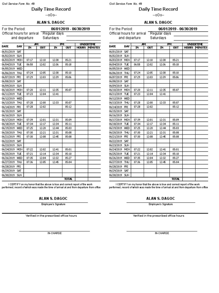 Daily Time Record Daily Time Record | PDF | Lifestyle