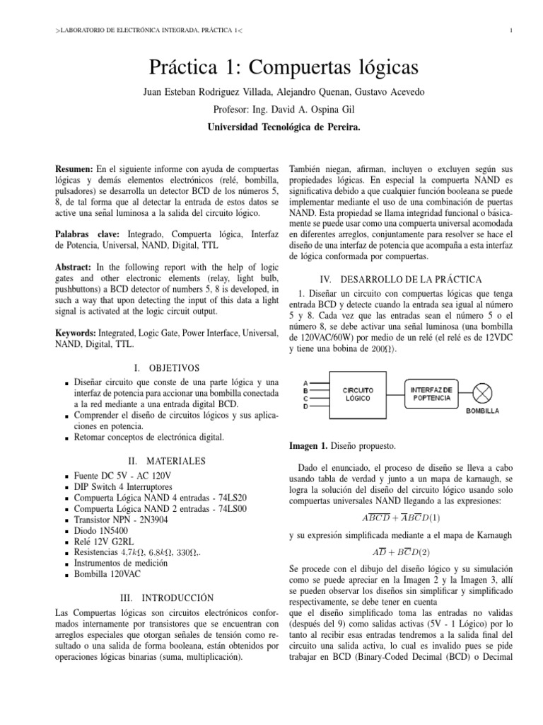 Informe1 Electr Nica Integrada | PDF | Puerta lógica | Decimal codificado en binario