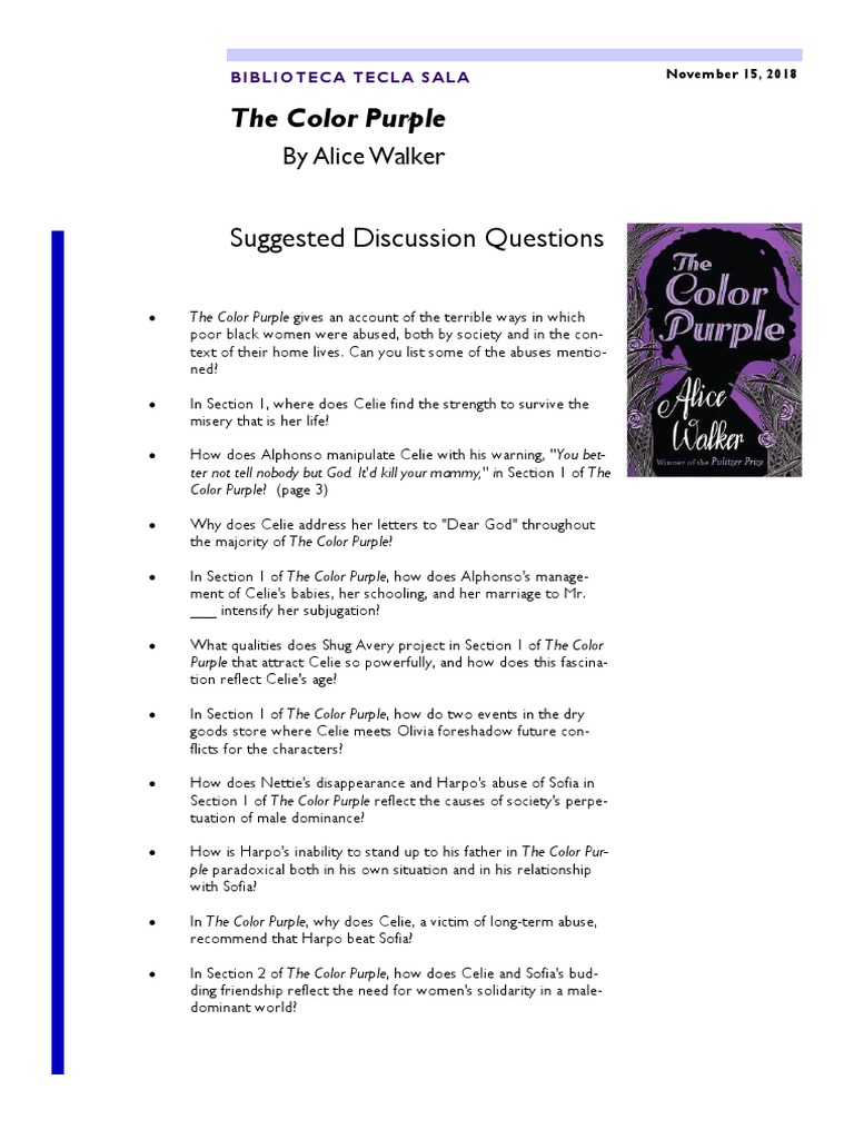 Suggested Discussion Questions: The Color Purple | PDF