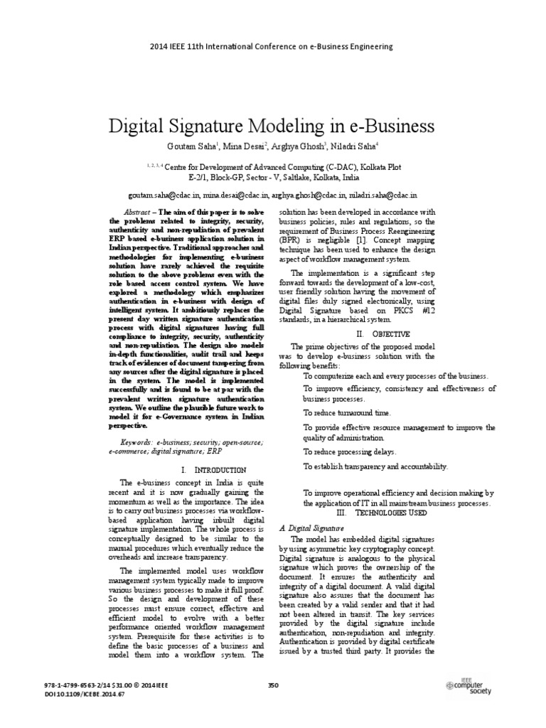 Digital Signature Modeling in E-Business: 2014 IEEE 11th International ...