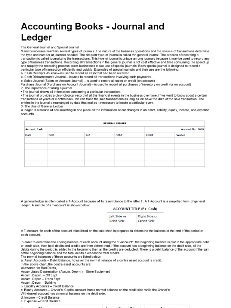 Accounting Books - Journal and Ledger | PDF | Debits And Credits ...