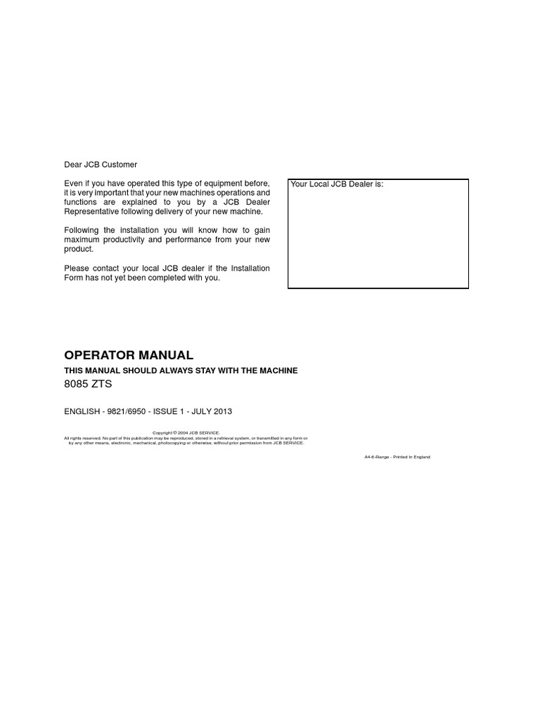 JCB 8085 - Operation Manual JCB 8085 PDF | PDF | Manufactured Goods | Mechanical Engineering