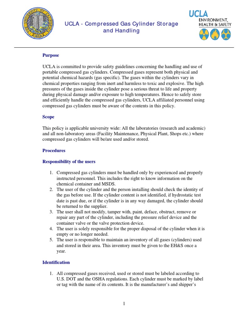 Compressed Gas Cylinder Storage and Handling - UCLA | PDF | Combustion ...