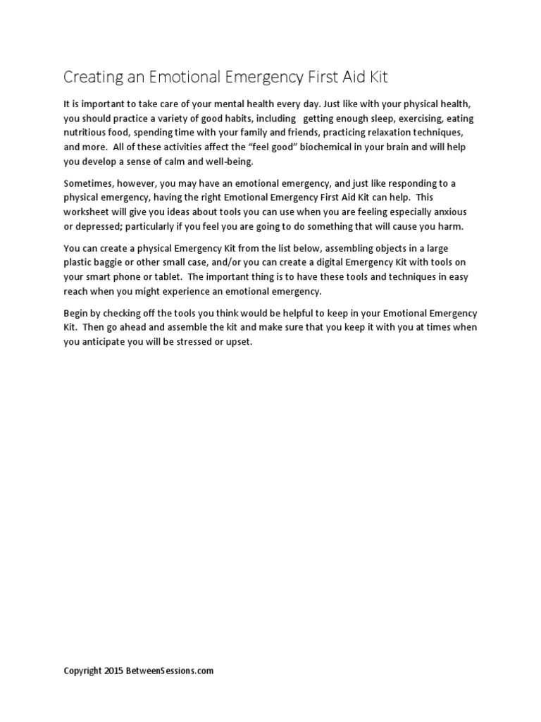 Creating An Emotional Emergency First Aid Kit | PDF | Relaxation ...