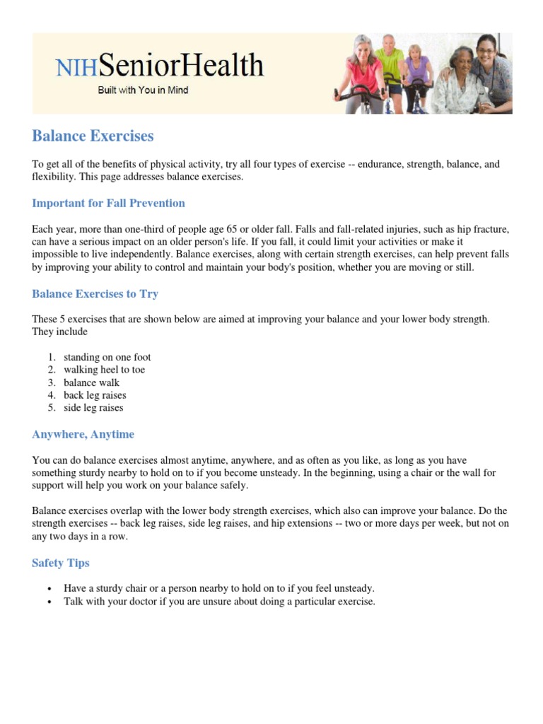 Balance Exercises: Important For Fall Prevention | PDF | Foot | Walking
