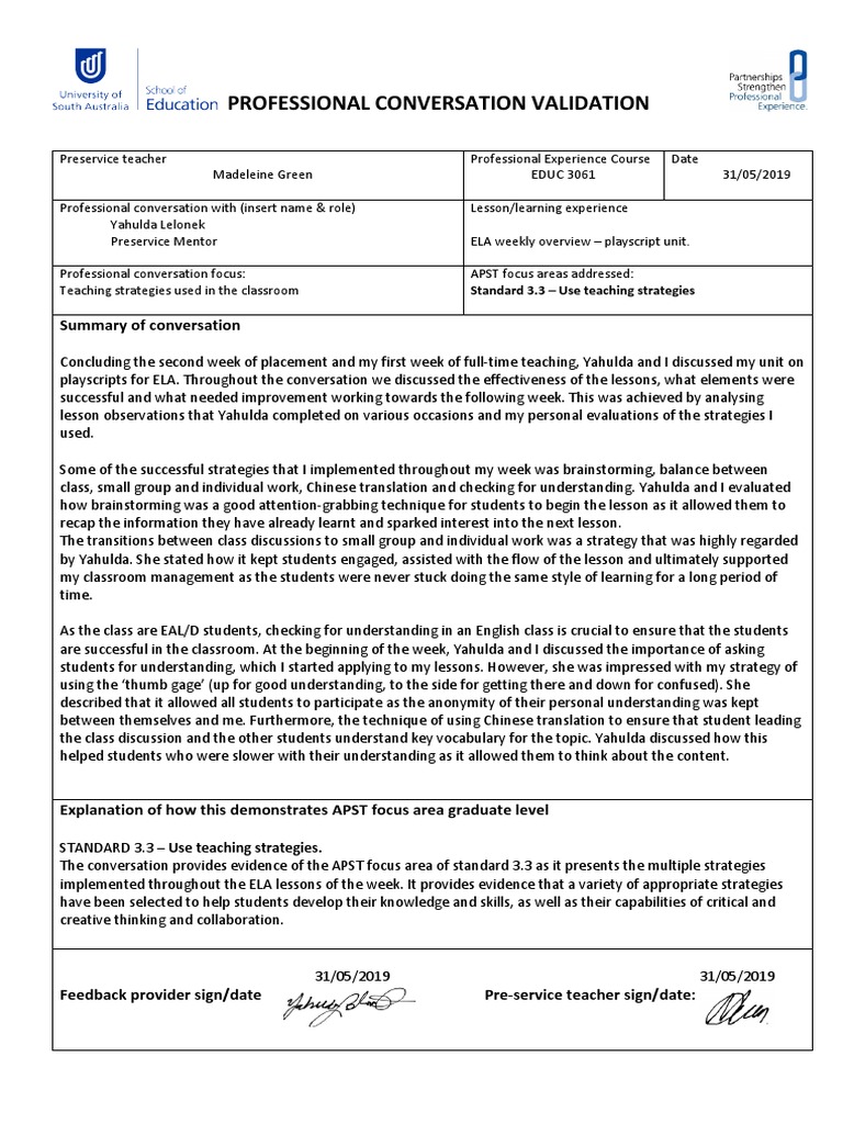 Professional Conversation Validation | PDF | Brainstorming | Mentorship