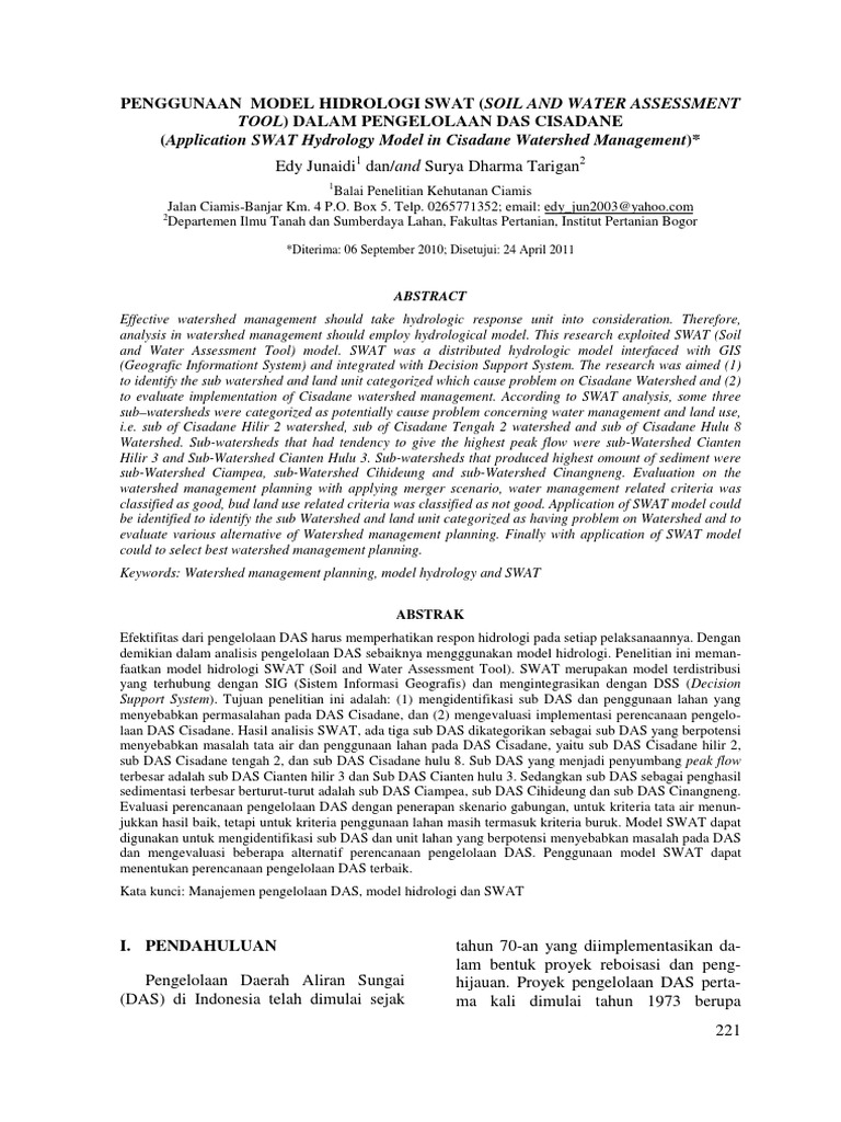 Penggunaan Model Hidrologi Swat (Soil and Water Assessment (Application ...