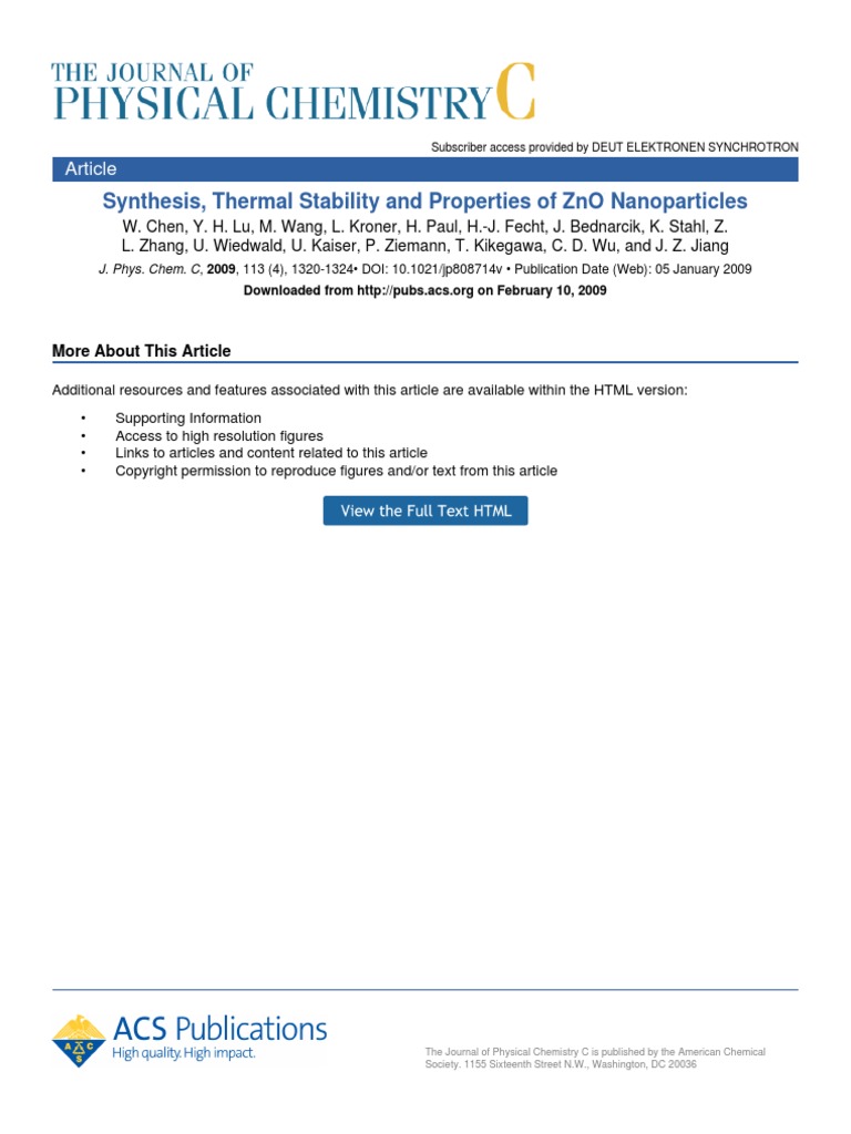 Synthesis, Thermal Stability and Properties of Zno Nanoparticles | PDF ...