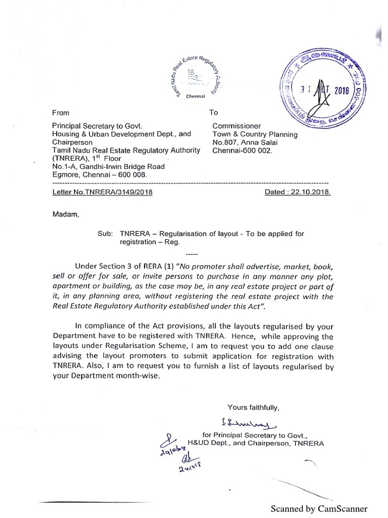 TNRERA Regularisation Layout PDF | PDF
