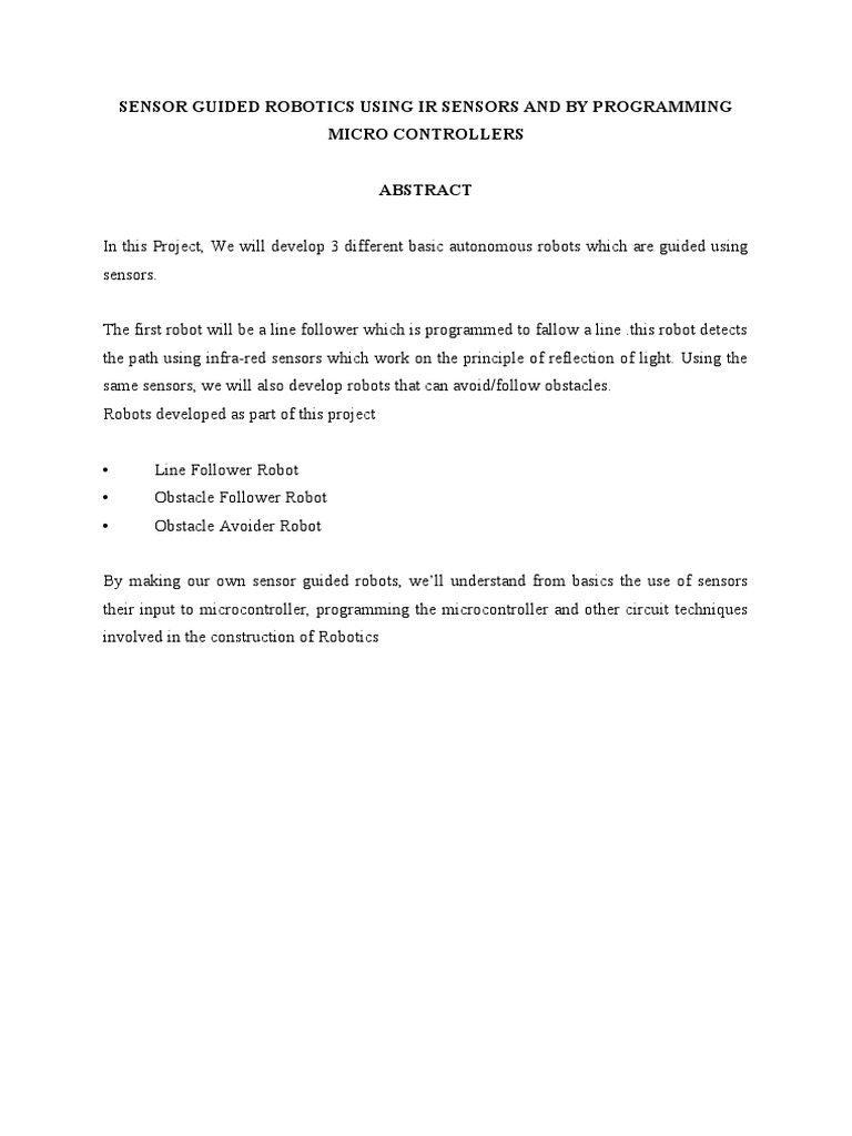 Sensor Guided Robotics Using Ir Sensors and by Programming Micro ...