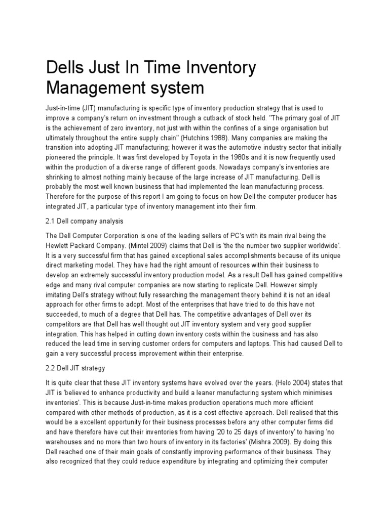 Dells Just in Time Inventory Management System | PDF | Inventory | Dell