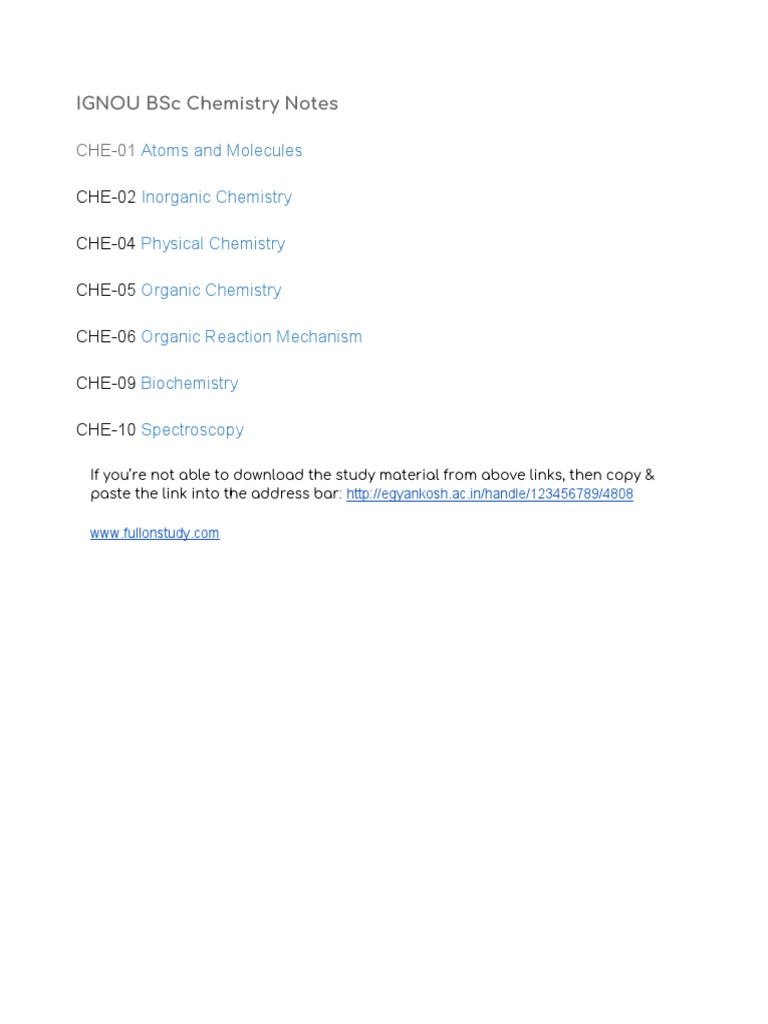 IGNOU BSC Chemistry Notes PDF | PDF