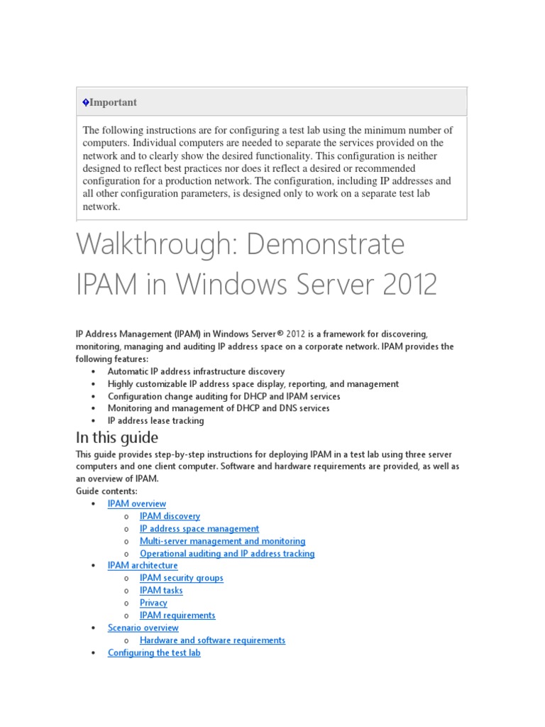 Walkthrought IPAM in Windows Server 2012 | PDF | Ip Address | Domain Name System