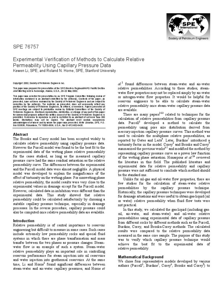 SPE 76757 Experimental Verification of Methods To Calculate Relative ...