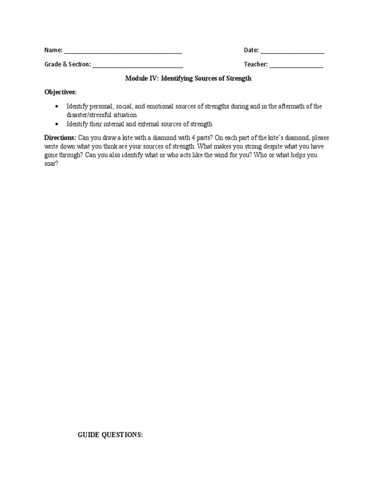 Module IV: Identifying Sources of Strength Objectives | PDF | Self ...