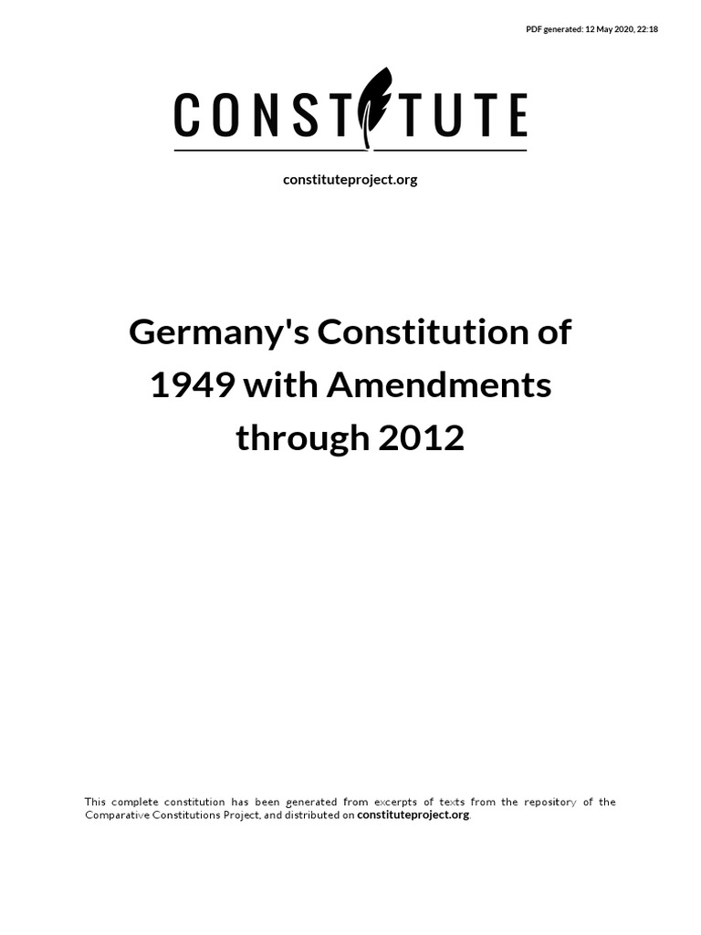 Germany's Constitution of 1949 With Amendments Through 2012 | PDF ...