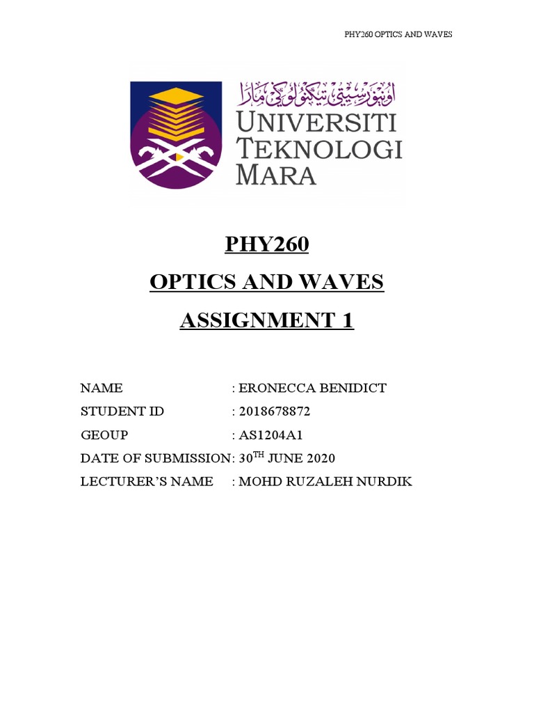 PHY260 Optics and Waves Assignment 1 | PDF