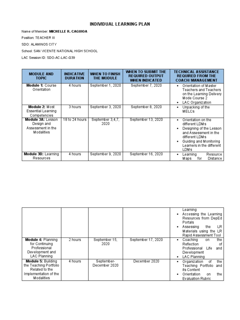 Individualized Learning Plan for Developing Skills in Teaching ...
