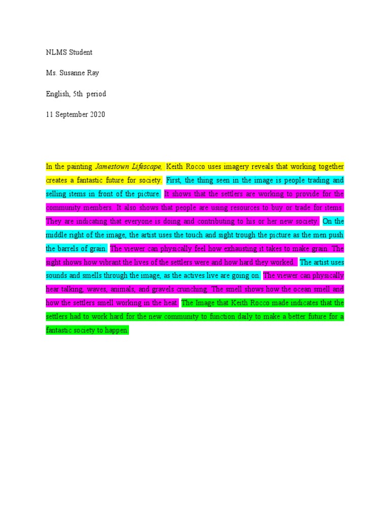 Student - Jamestown Lifescape Image Analysis Aec Paragraph | PDF ...